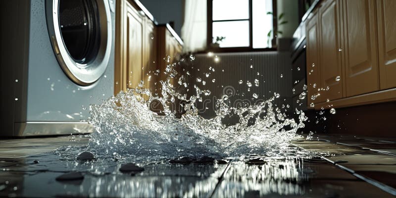 Splashing Water Creates Dynamic Movement on a Kitchen Floor by the ...