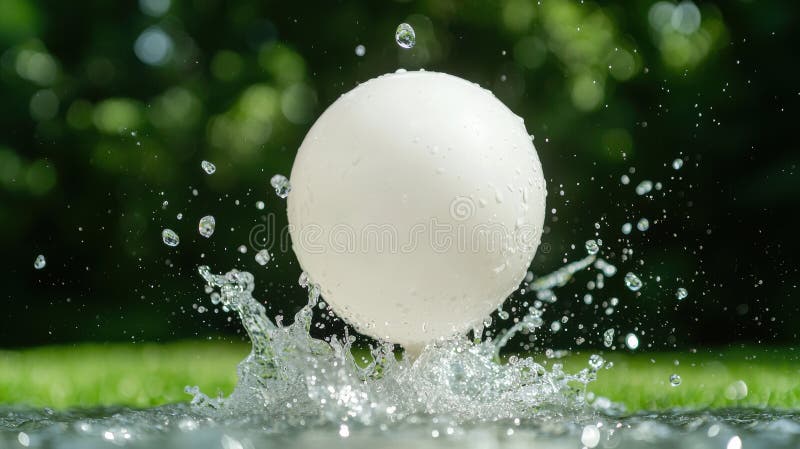 Splashing Water Droplets Around a White Sphere Stock Illustration ...