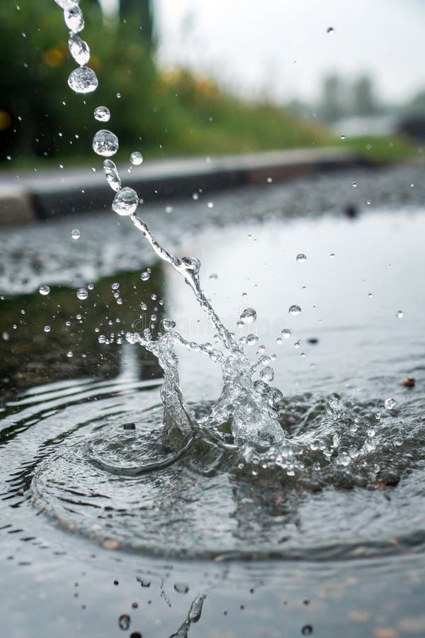 Splashing Water Droplets in Puddle Stock Illustration - Illustration of ...