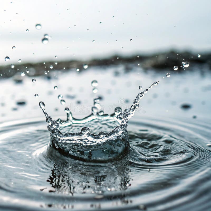 Splashing Water Droplets in Puddle Stock Illustration - Illustration of ...