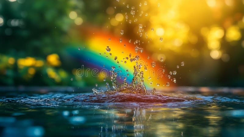 Splashing Water with a Rainbow in the Sunlight. Stock Image - Image of ...
