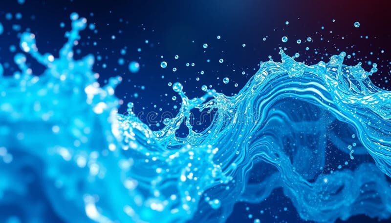 Splashing Water Wave Droplets Dark Blue Gradient Background Stock ...