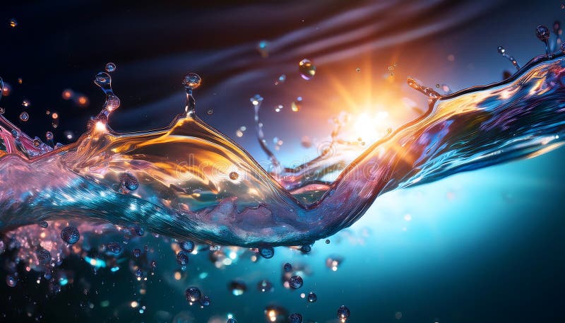 Splashing Water Waves with Bubbles and Colorful Light Effects Stock ...
