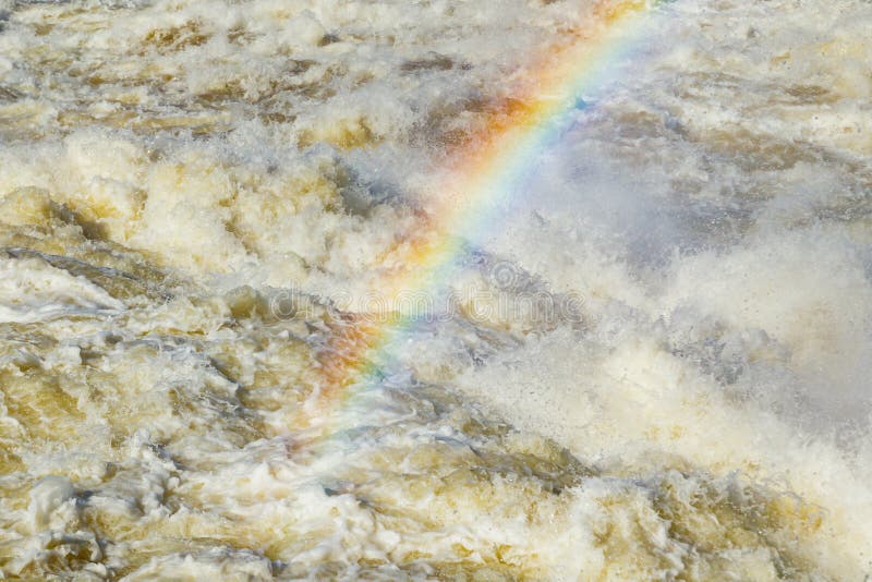 Splashing Water Waves with Rainbow on the Fast River Stock Image ...