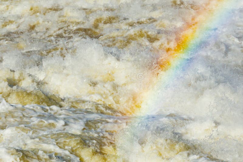 Splashing Water Waves with Rainbow on the Fast River Stock Image ...