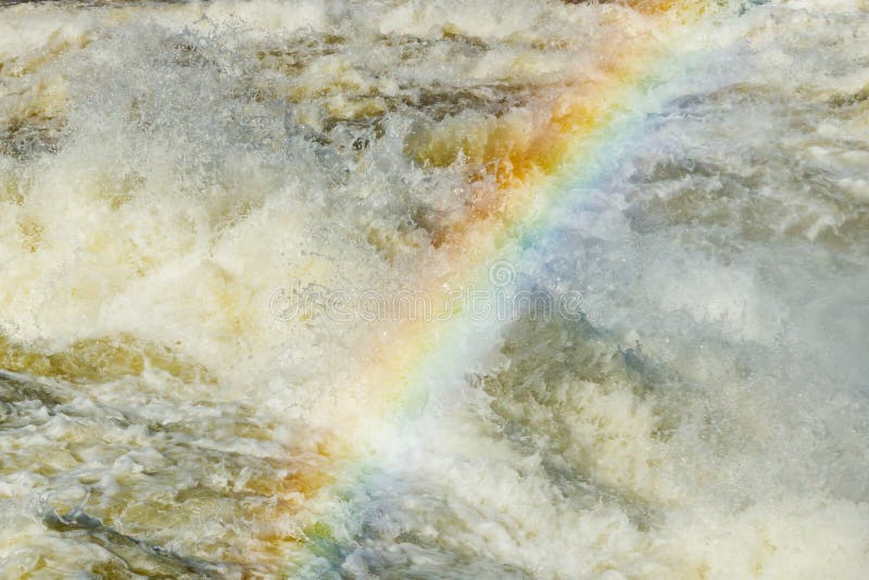 Splashing Water Waves with Rainbow on the Fast River Stock Image ...