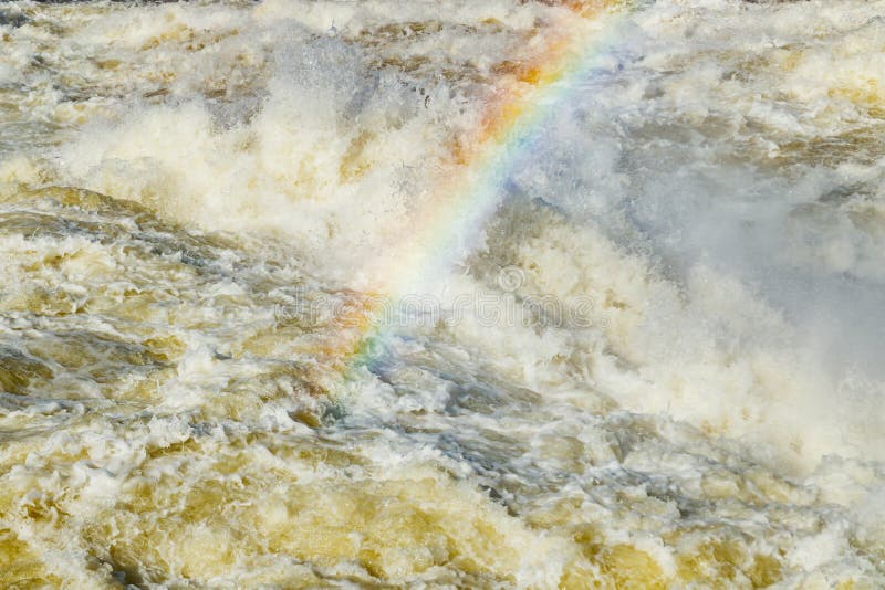 Splashing Water Waves with Rainbow on the Fast River Stock Image ...