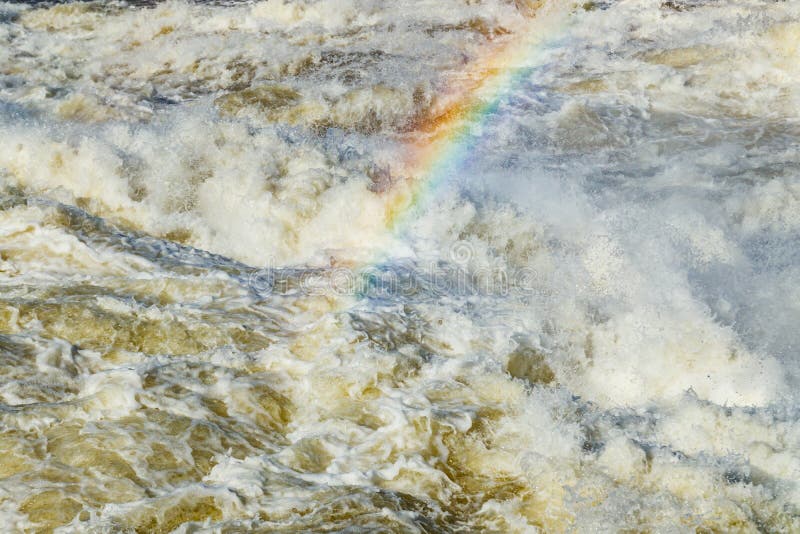 Splashing Water Waves with Rainbow on the Fast River Stock Photo ...