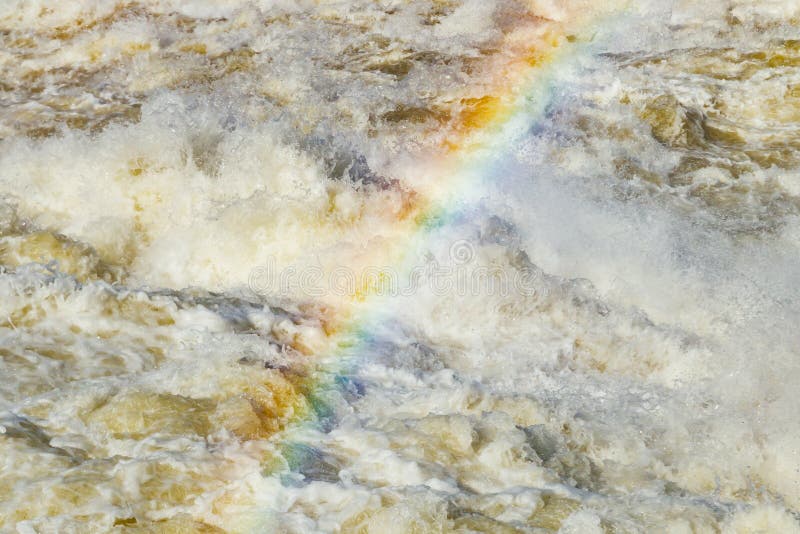 Splashing Water Waves with Rainbow on the Fast River Stock Photo ...