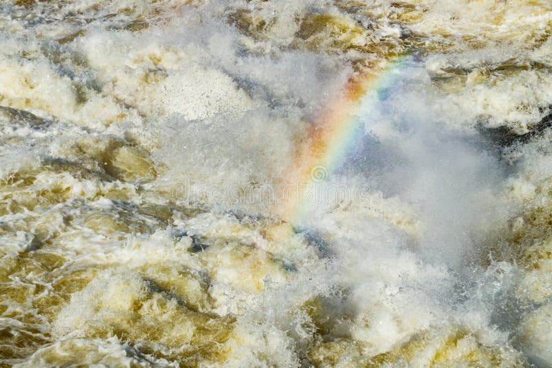 Splashing Water Waves with Rainbow on the Fast River Stock Photo ...