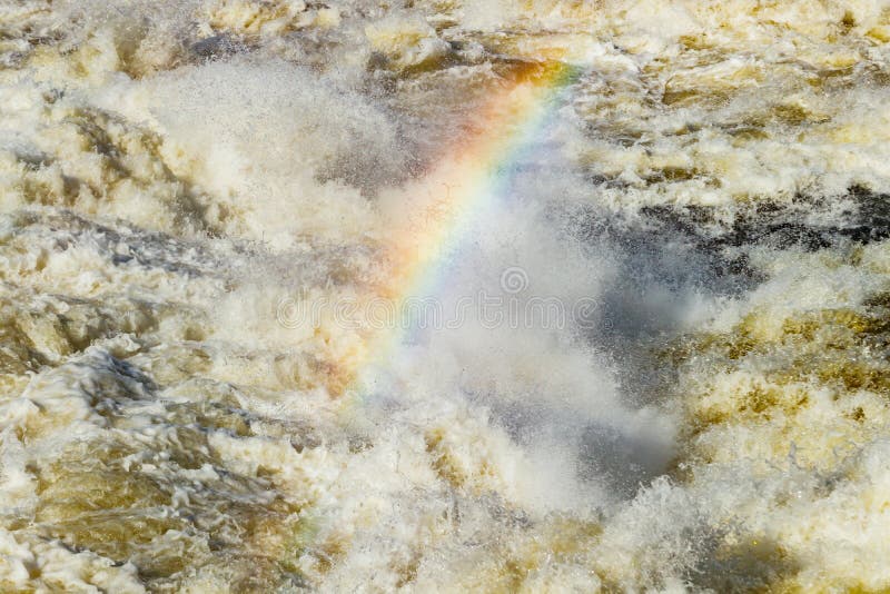 Splashing Water Waves with Rainbow on the Fast River Stock Image ...