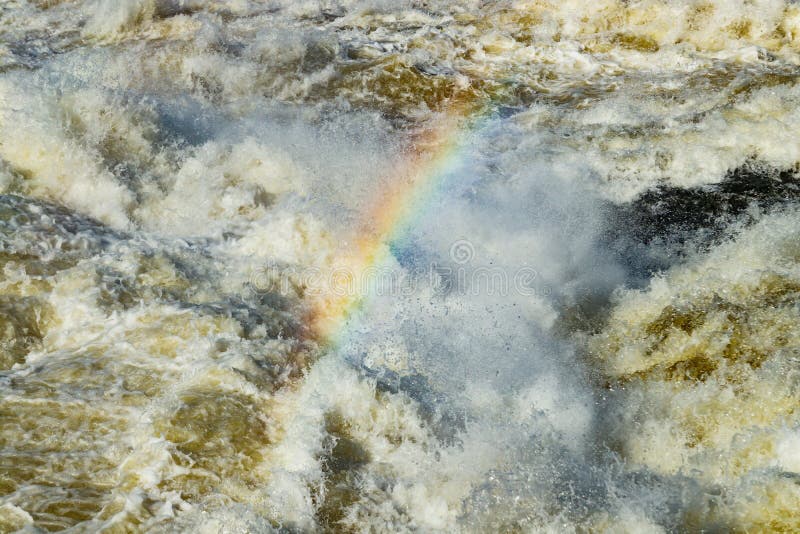 Splashing Water Waves with Rainbow on the Fast River Stock Photo ...
