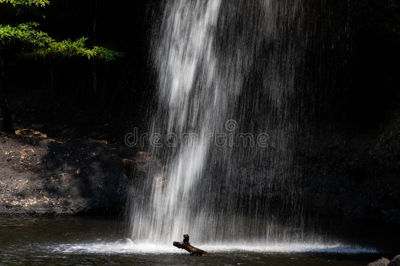 Splashing Waterfall Drop on Pond with Dark Background of Cave Stock ...