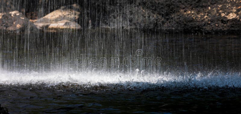 Splashing Waterfall Drop on Pond with Dark Background of Cave Stock ...