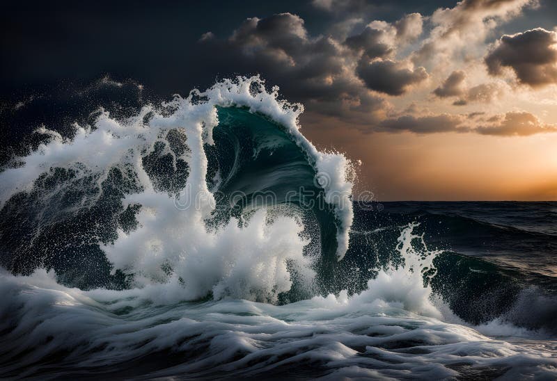 Splashing Wave on the Black Sea in the Night Stock Illustration ...