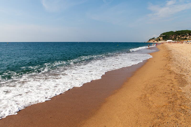 Splashing Wave on Calella Beach, Spain. Stock Image - Image of coast ...