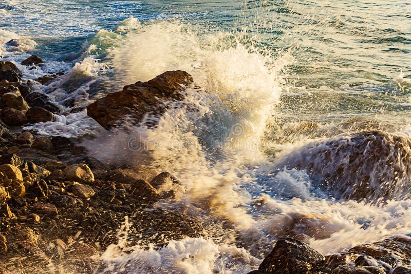 Splashing Wave Breaking on Rock, with Swirling Foam from Breaking Wave ...