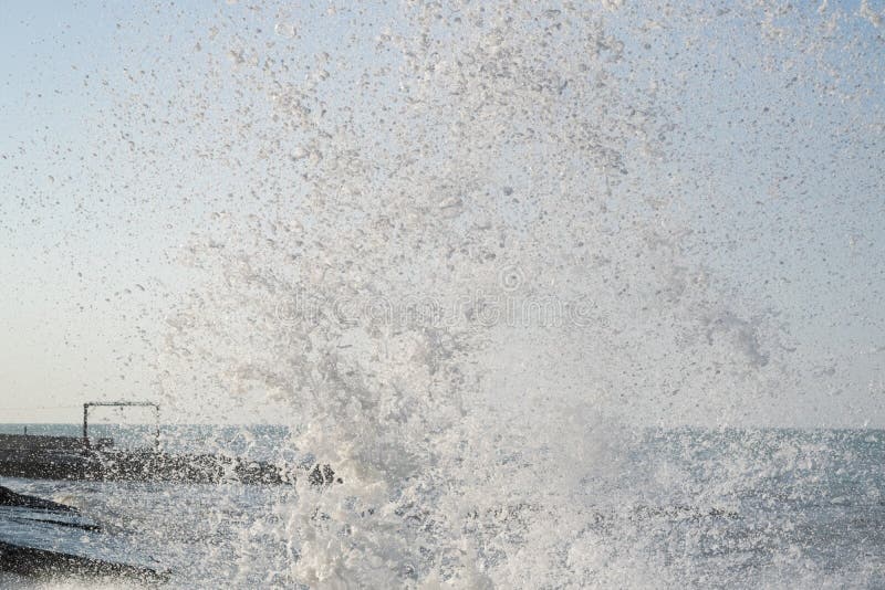 Waves Crash on the Pier. Sea Spray. Beautiful Seascape Stock Photo ...