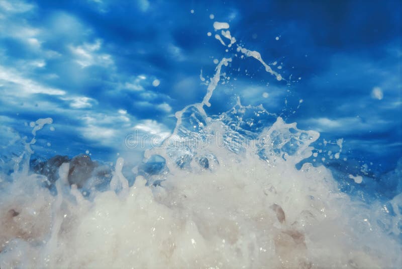 Splashing Whitewater Wave Against Cloudy Blue Sky Stock Image - Image ...