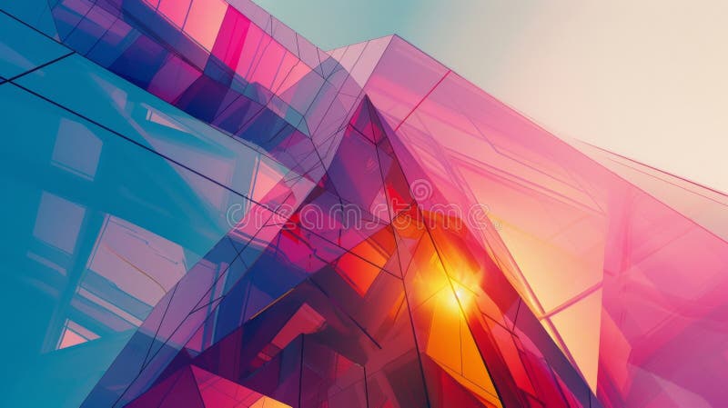 Splashy Abstract Sunrise Hues Blending with Bold Angular Lines and ...