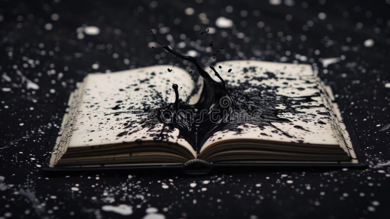 Splatter of Black Ink Exploding from Open Book Stock Photo - Image of ...