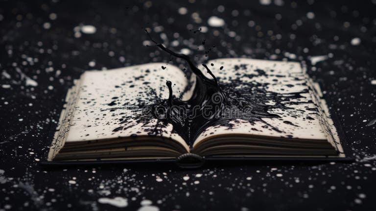 Splatter of Black Ink Exploding from Open Book Stock Photo - Image of ...