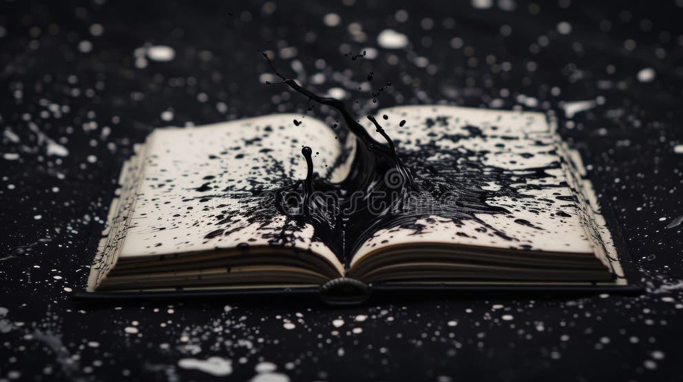 Splatter of Black Ink Exploding from Open Book Stock Photo - Image of ...