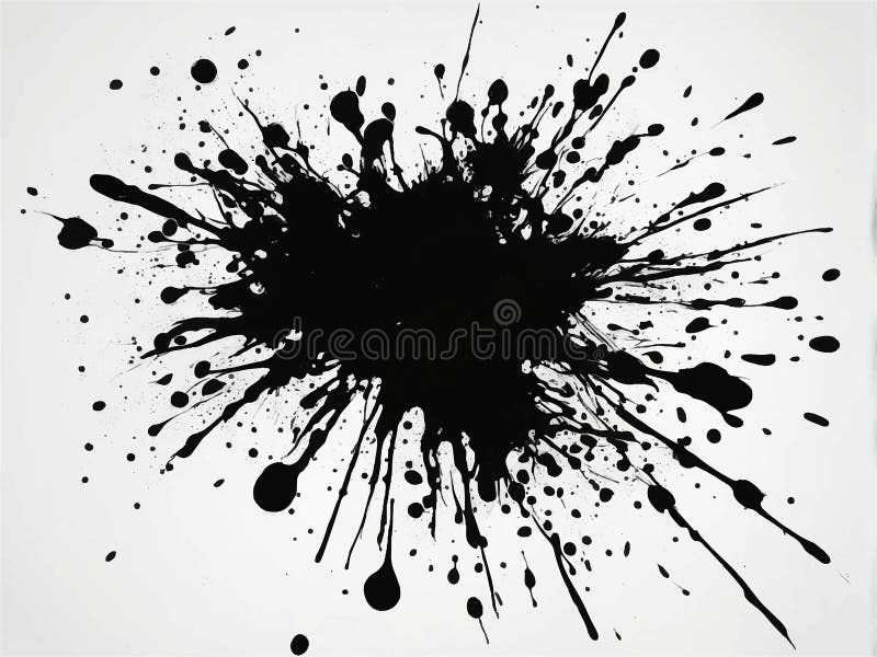 Splattered Black Ink Pattern Isolated on White Background. Monochrome ...