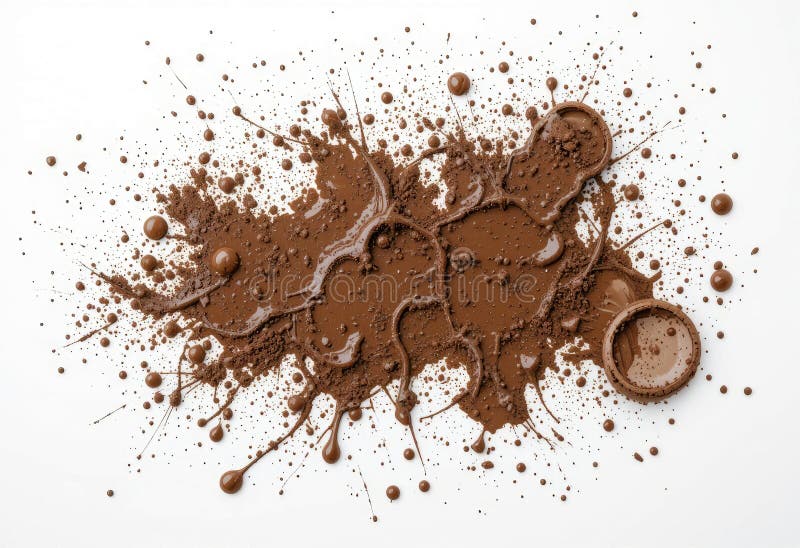 Splattered Chocolate Explosion Top View on White Background with ...