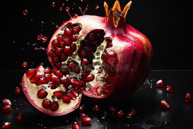 Splattered Ruby Jewels of a Split Pomegranate Create a Dramatic ...