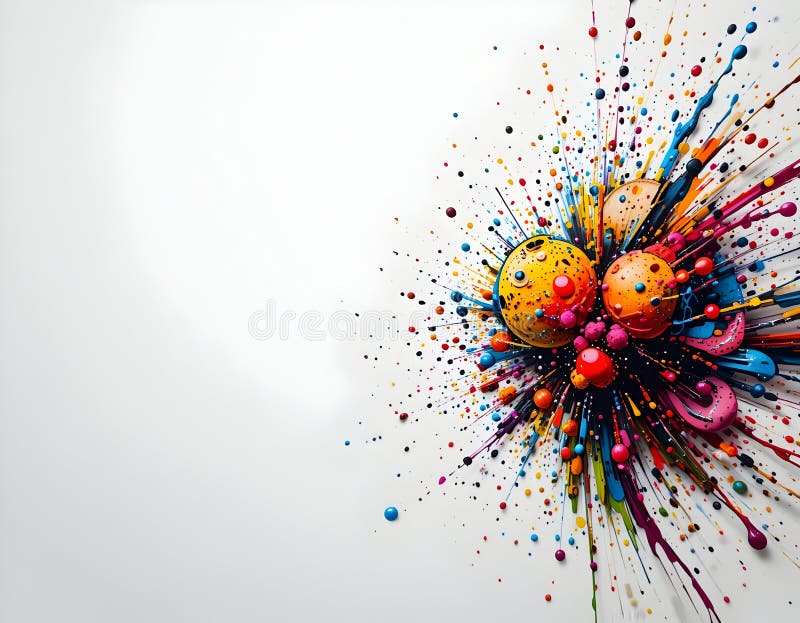 Splattering Paint with Balls Exploding in Vibrant Colors Stock ...