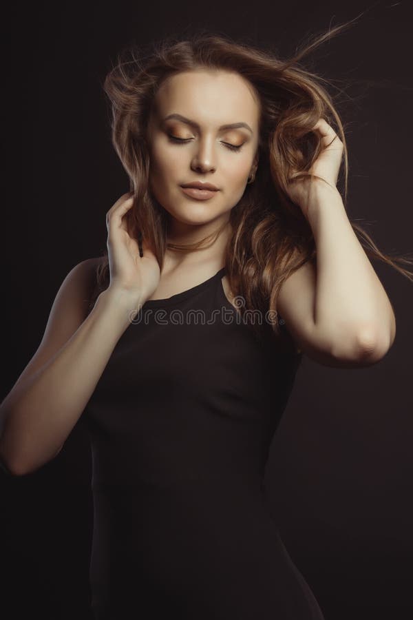 Splendid Brunette Model with Closed Eyes and Long Lush Hair Stock Image ...