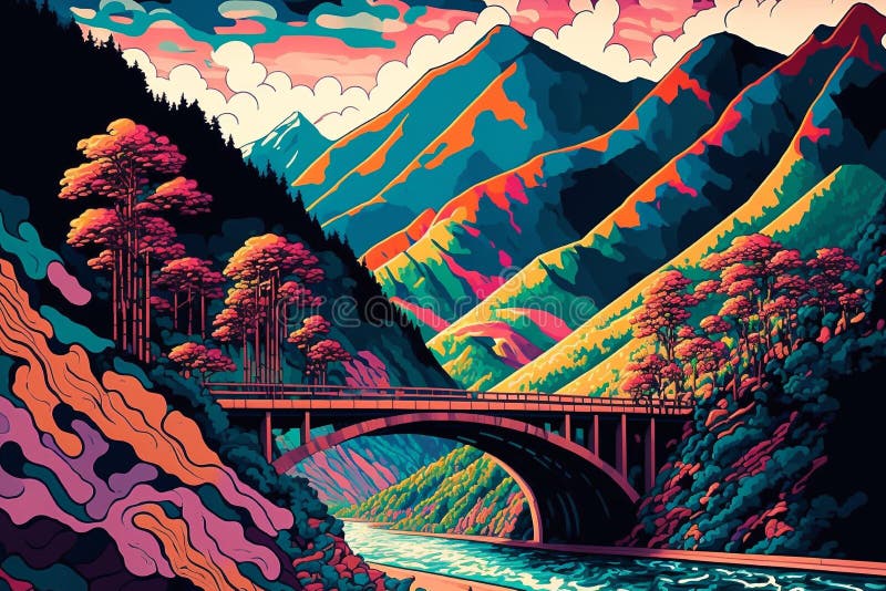 Splendid Landscape Artwork Fusion Stock Illustration - Illustration of ...