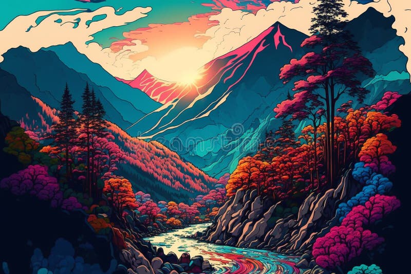 Splendid Landscape Artwork Fusion Stock Illustration - Illustration of ...