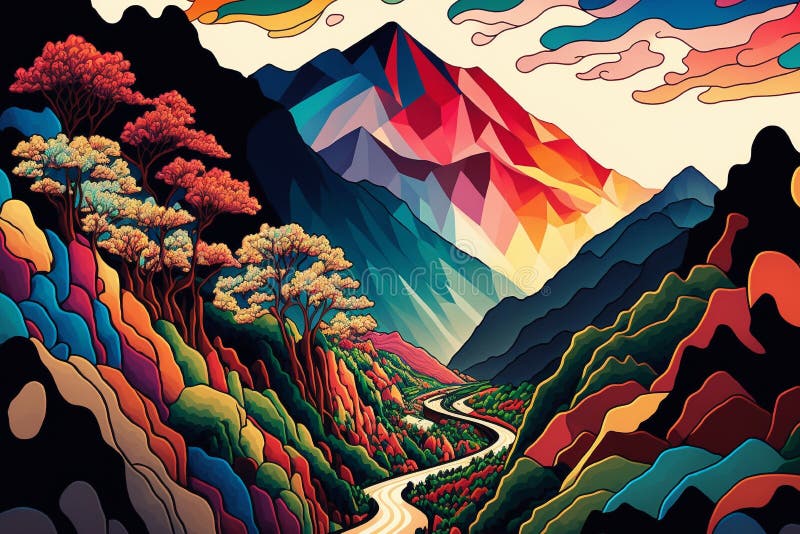 Splendid Landscape Artwork Fusion Stock Illustration - Illustration of ...