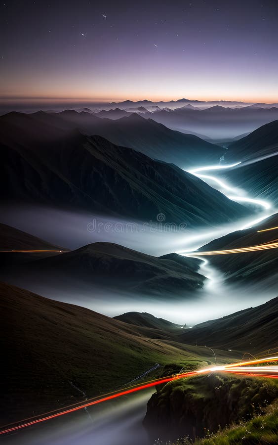 Splendid Light Trails at Night Views Stock Illustration - Illustration ...