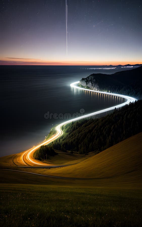 Splendid Light Trails at Night Views Stock Illustration - Illustration ...