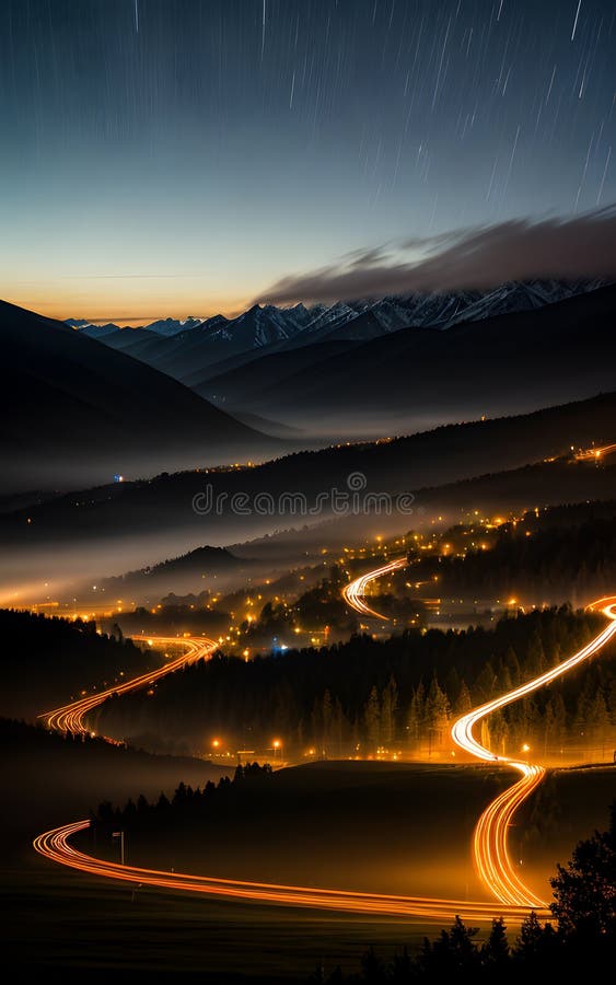 Splendid Light Trails at Night Views Stock Illustration - Illustration ...