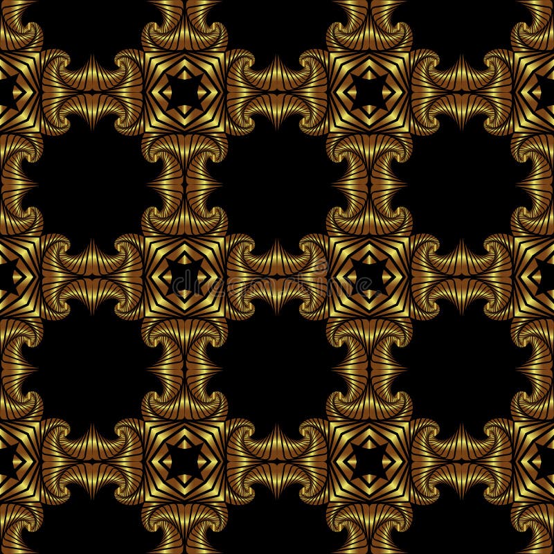 Splendid Seamless Pattern with Shiny Golden Decorative Elements on Black Background Stock Vector ...