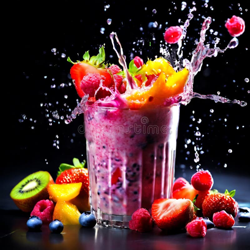 Splendid Splash: Vibrant Fruit Cocktail Splash and Fruit Flying Pieces ...