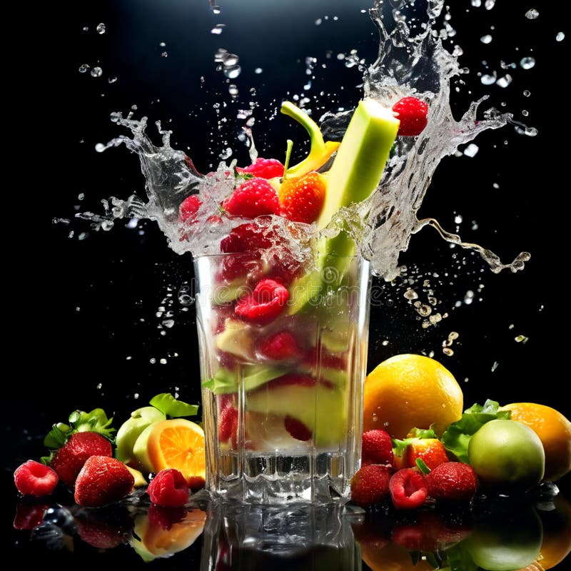 Splendid Splash: Vibrant Fruit Cocktail Splash and Fruit Flying Pieces ...