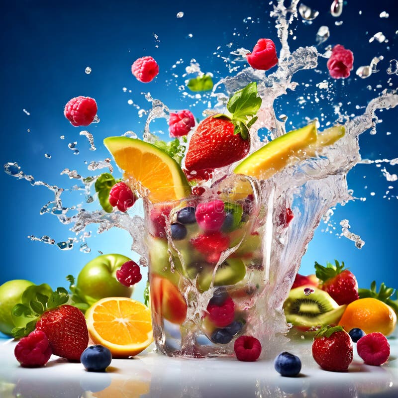 Splendid Splash: Vibrant Fruit Cocktail Splash and Fruit Flying Pieces ...