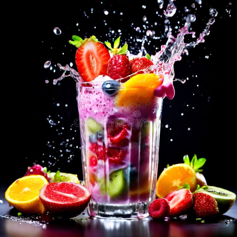 Splendid Splash: Vibrant Fruit Cocktail Splash and Fruit Flying Pieces ...