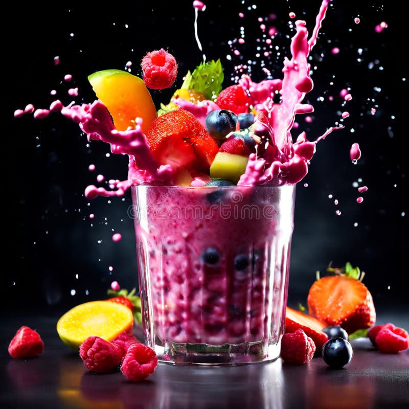 Splendid Splash: Vibrant Fruit Cocktail Splash and Fruit Flying Pieces ...