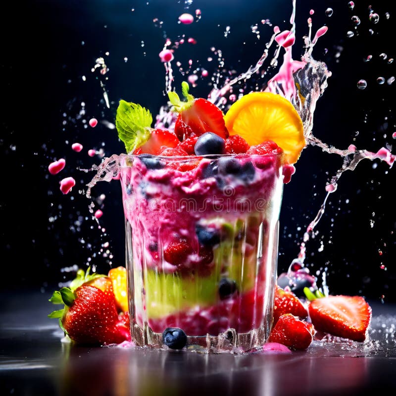 Splendid Splash: Vibrant Fruit Cocktail Splash and Fruit Flying Pieces ...