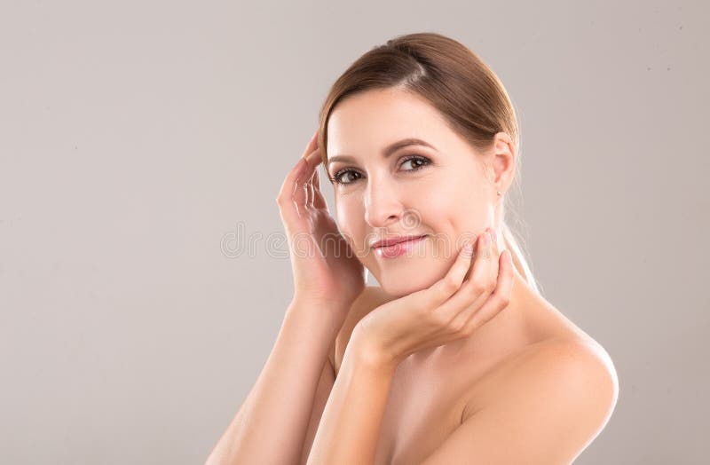Splendid Young Woman in White Studio Stock Photo - Image of cute, back ...