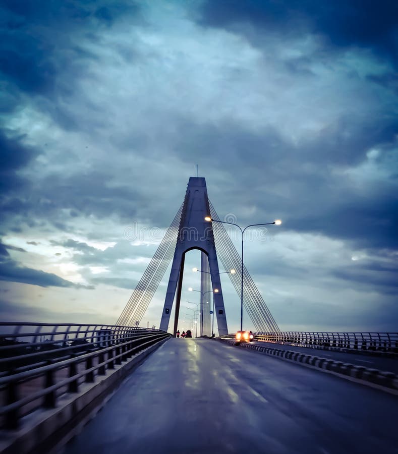 The Splendor of the Suspension Bridge Connecting 2 Big Cities Stock ...