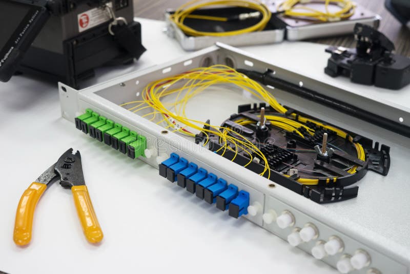 Splicing the Fiber Optic Cable on Spice Tray Stock Photo - Image of ...