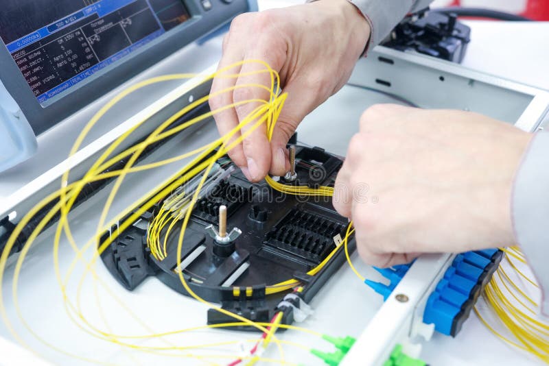 Splicing the Fiber Optic Cable on Spice Tray Stock Photo - Image of ...