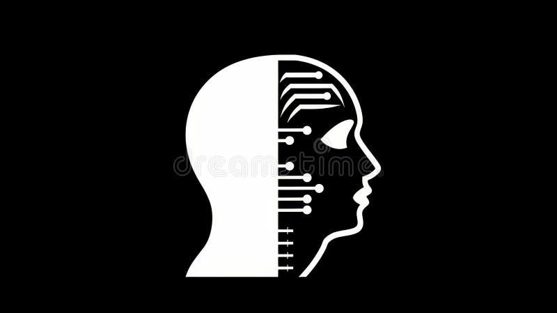 Split AI Silhouette with Contrasting Circuitry Design Stock ...
